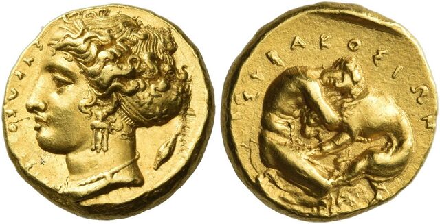 Syracuse, gold, 100 litrai (Arethusa/Heracles) (405-400 BCE) - SILVER